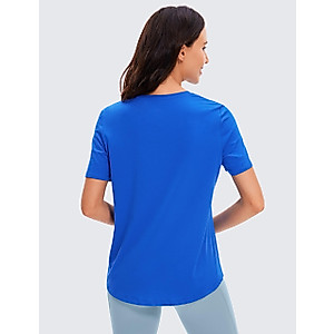 CRZ YOGA Women's Pima Cotton Short Sleeve Workout Shirts Casual Yoga T-Shirt Soft Athletic Tee Top Strong Blue X-Large
