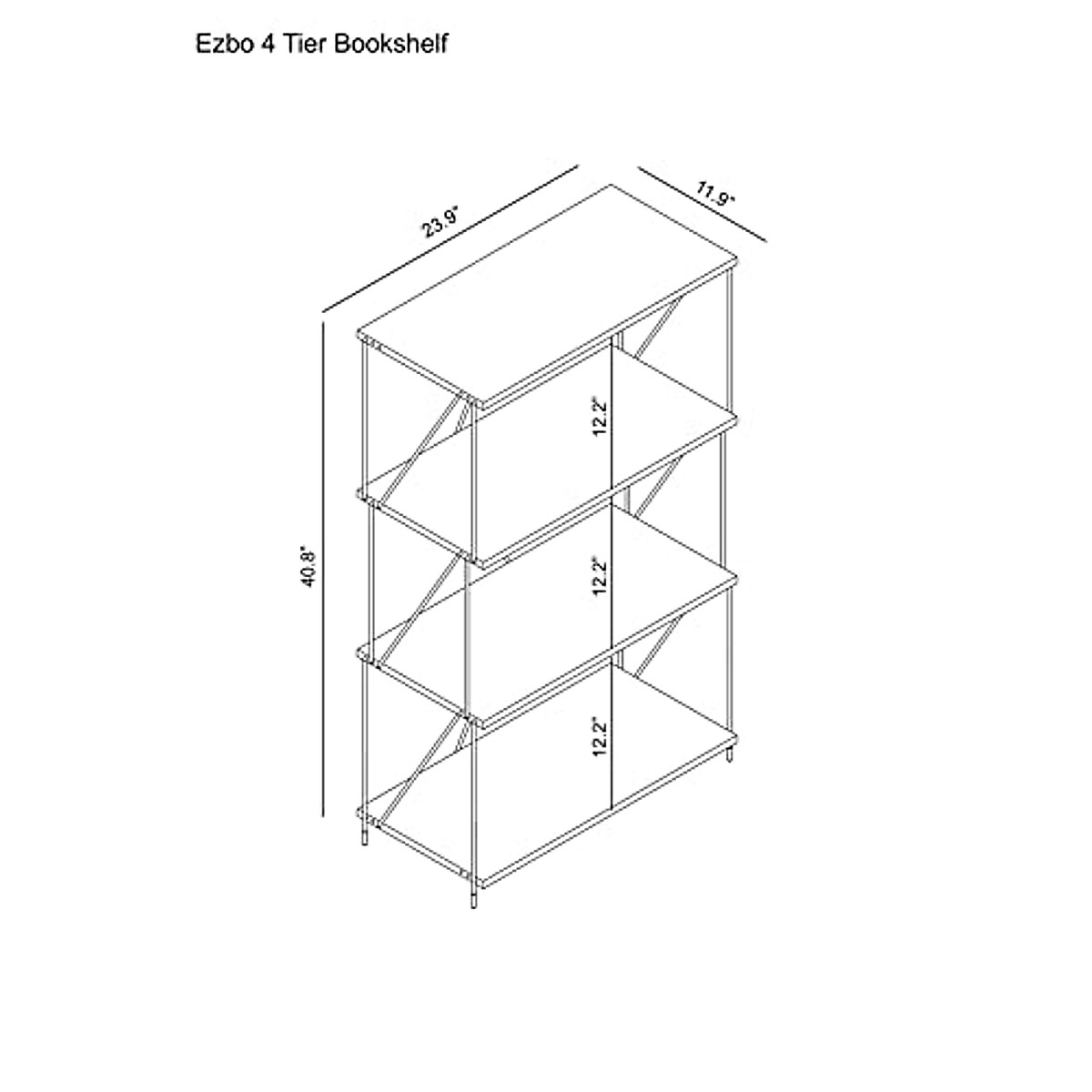Galano Ezbo Book Shelf - 4-Tier Open Bookshelf - Storage - Bookshelves Organizer - Book Rack - Organizer - Modern Design Display Stand Rack - Dusty Grey Oak