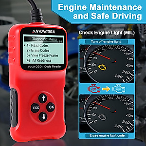 Anyongora OBD2 Scanner Diagnostic Tool - Professional Car Code Reader, Check Engine Code Reader with Real-Time Data, Freeze Frame, I/M Readiness for All OBDII Protocol Cars Since 1996 (an 309)