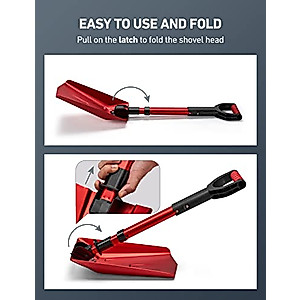 AstroAI 39" Folding Snow Shovel for Car, Extendable Snow Shovel with Thickened Aluminum Handle and Reinforced Iron Hinge, Portable and Multifunctional for Cars, Snowmobiles, Camping and Mud, Red