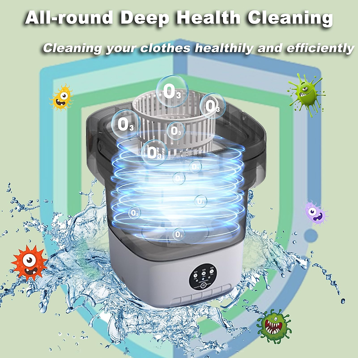 Portable Washing Machine,15L Foldable Mini Washer with Basket Spin,Compact Washer and Dryer with 3 Cleaning Modes for Underwear (Green)