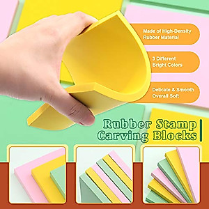 Keadic 12Pcs Soft Rubber Carving Blocks Kit, Comes with Linoleum Cutter Tools & 2 Inches Rubber Roller Brayer Rollers Glue Roller for Ink Paint Block Stamping, Printmaking Wallpaper and Arts & Crafts