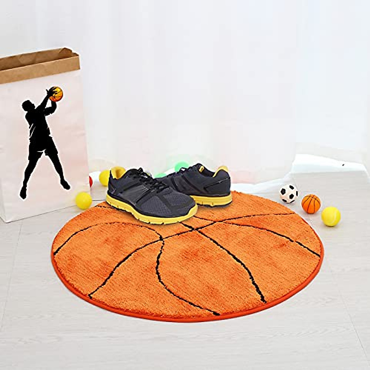 JeogYong Basketball Rug, Soft and Comfy Sports Themed Round Area Rugs Bedroom Living Room Carpet Kitchen Mat Bath Rugs for Bathroom, Basketball Themed Room Decor for Kids Bedroom Men Cave
