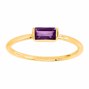 Finecraft Baguette-Cut Natural Amethyst February Birthstone Ring in 1K Gold, Size 8, Size 8