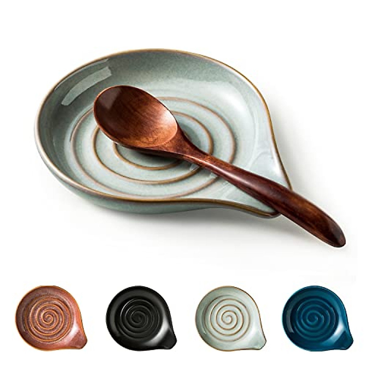 Ceramic Spoon Rest for Stove Top, Large Spoon Holder for Kitchen Counter Decor, 5" Cooking Spoon Rest Heat-Resistant, Gray