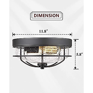 HWH INVESTMENT Flush Mount Ceiling Light Fixtures, 12 inch 2-Light Farmhouse Close to Ceiling Light Fixture with Seeded Glass Shade, Sand Black Finish, 5HTJ7-F BK