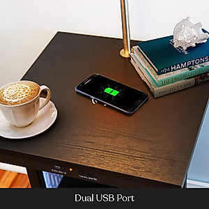 Brightech Madison w. Table & Lamp Combo, Desk Lamp with Wireless Charging Pad and USB Port, Bedside Reading Lamp, Nightstand Lamp with LED Bulb for Bedroom, Living Room, Office - Classic Black