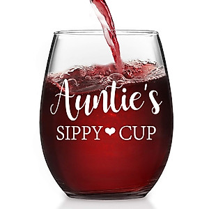 Auntie's Sippy Cup Wine Glass, Aunt Stemless Wine Glass 15Oz for Women Aunts, Auntie Gift from Niece, Nephew
