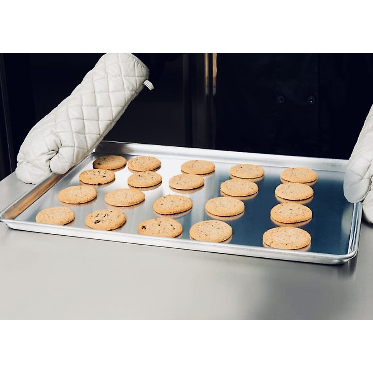 Full Size 18 Gauge Sheet Baking Pan, Wire in Rim Aluminum Bun Pan, Professional, Commercial, and Industrial Grade Pan by Tezzorio