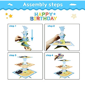 Cartoon Blue Dog Cupcake Stand 3 Tier Cardboard Cake Stand Dessert Tower Holder for Girls Boys Blue Dog Theme Birthday Party Supplies Baby Shower Decorations