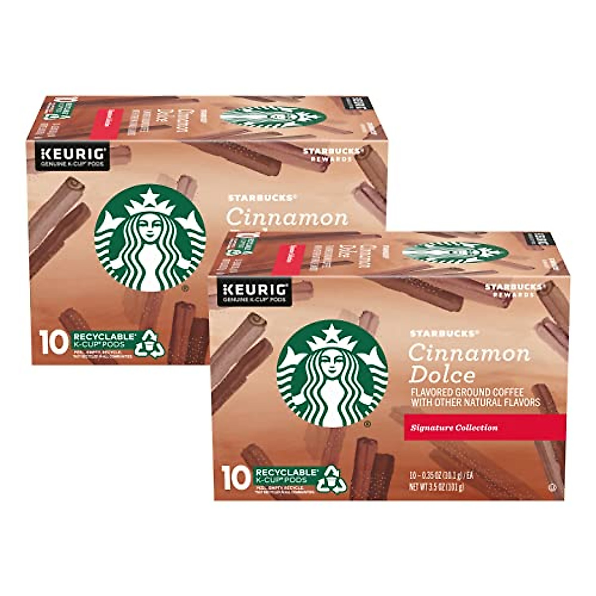 Starbucks Flavored Ground Coffee K-Cup Pods, Cinnamon Dolce, Flavored Ground Coffee Signature Collection, Recyclable K-Cups, 10 K-Cup Pods/Box (Pack of 2 Boxes)