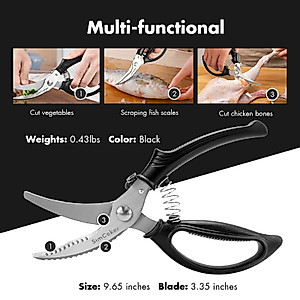 SimCoker Poultry Shears, Heavy Duty Kitchen Shears With Anti-Slip Handle & Safety Lock, Poultry Scissors for Meat, Chicken, Bone, Poultry, Spring Loaded, Dishwasher Safe (Black)…
