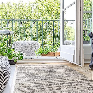 Gertmenian Air Shag Fresh Collection , Classic Plush Microfiber Shag Rug , Bedroom Nursery Living Room Dining Room Dorm Room , 8x10 Ft Large, Vintage Abstract Lines, Gray, 18606