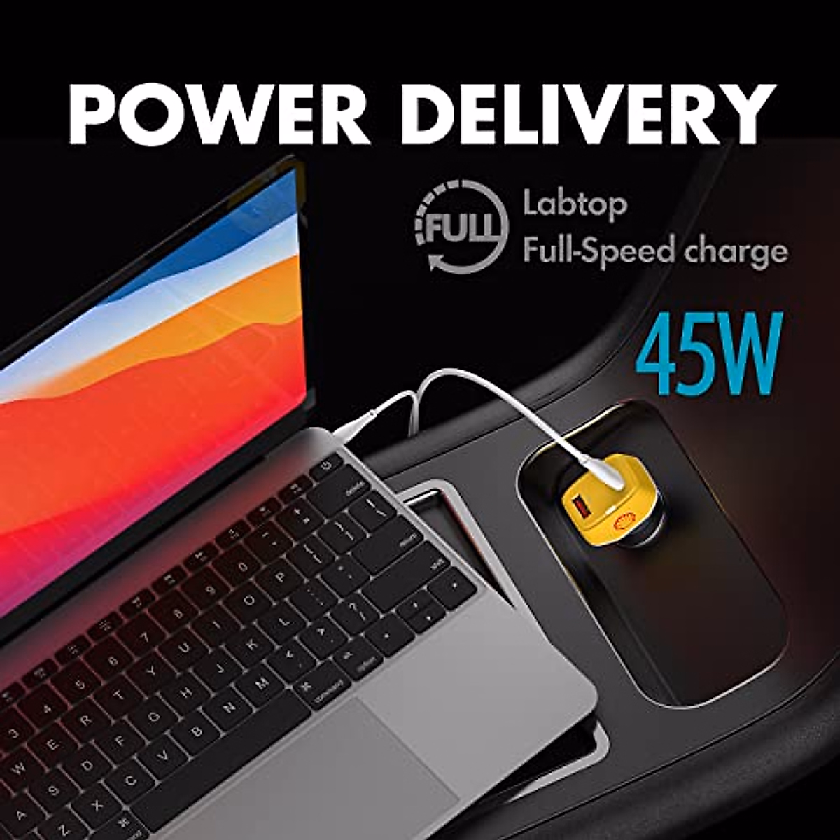 Shell USB Car Charger Fast Charger, 63W 2 Port iPhone Car Charger, 45W PD USB C + 18W QC USB A, for iPhone 13 /Pro/Max/Mini, iPad Pro/Air/Mini, MacBook Air/Pro, Google Pixel, Tablets, GPS