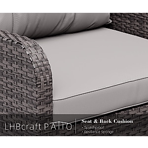 LHBcraft 4-Piece Patio Furniture Set Outdoor Rattan Wicker Sofa Set with Cushions & Coffee Table, Conversation Sofa Set with Tempered Glass Table Top and Storage Shelf (Grey-Grey) (OT008)