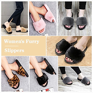 Spesoul Womens Fuzzy Slides Open Toe Furry Slide Slippers Indoor Outdoor Slides Sandals Casual Flat Fluffy House Slippers 9