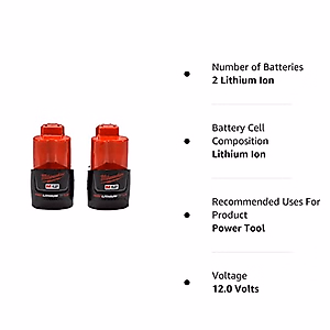 Milwaukee 48-11-2411 M12 12V 1.5 Ah Lithium-Ion Battery - 2 Pack
