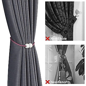 SHIDOW Curtain Tiebacks, Magnetic Curtain Ties, Pearl Curtain Tie, Curtain Tieback Buckle, for Living Rooms, Bedrooms, Kitchens, Restaurants, Bathrooms, Homes, and Offices（6 Pack (Purple)