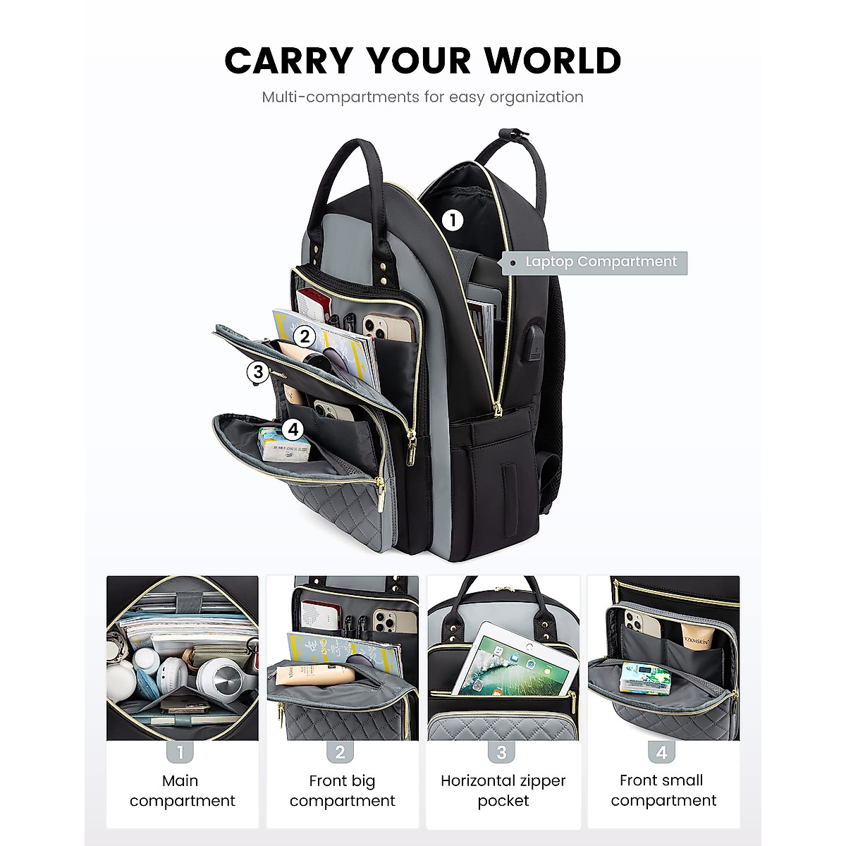 LOVEVOOK Laptop Backpack for Women, Fashion Travel Work Commuter Backpack Purse with USB Port, Lightweight Casual Daypacks, Nurse Teacher College Computer Bag, Fit 15.6" Laptop