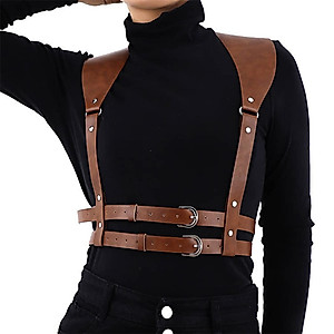 BODIY Punk Women Waist Belts Brown PU Leather Fashion Body Chain Belt Circle Rave Halloween Accessories Belt Adjustable Gothic