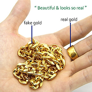 TUOKAY 18K Faux Gold Chain Necklace, 90s Punk Style Necklace Costume Jewelry, Hip Hop Turnover Chain Necklace, Stainless Steel (24 inches, 10mm)