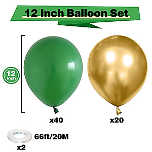 Green and Gold Balloons, 60Pcs 12 Inch Metallic Gold Emerald Forest Hunter Dark Green Balloons, Latex Helium Party Balloons for Wedding Birthday Graduation Anniversary Jungle Safari Party Decorations