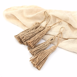 AEKAO 30 Pieces Natural Jute Tassels for Wood Beads Christmas Burlap Tassel Jute Rope Tassels DIY Wood Bead Garland Projects Decorations(5.4")