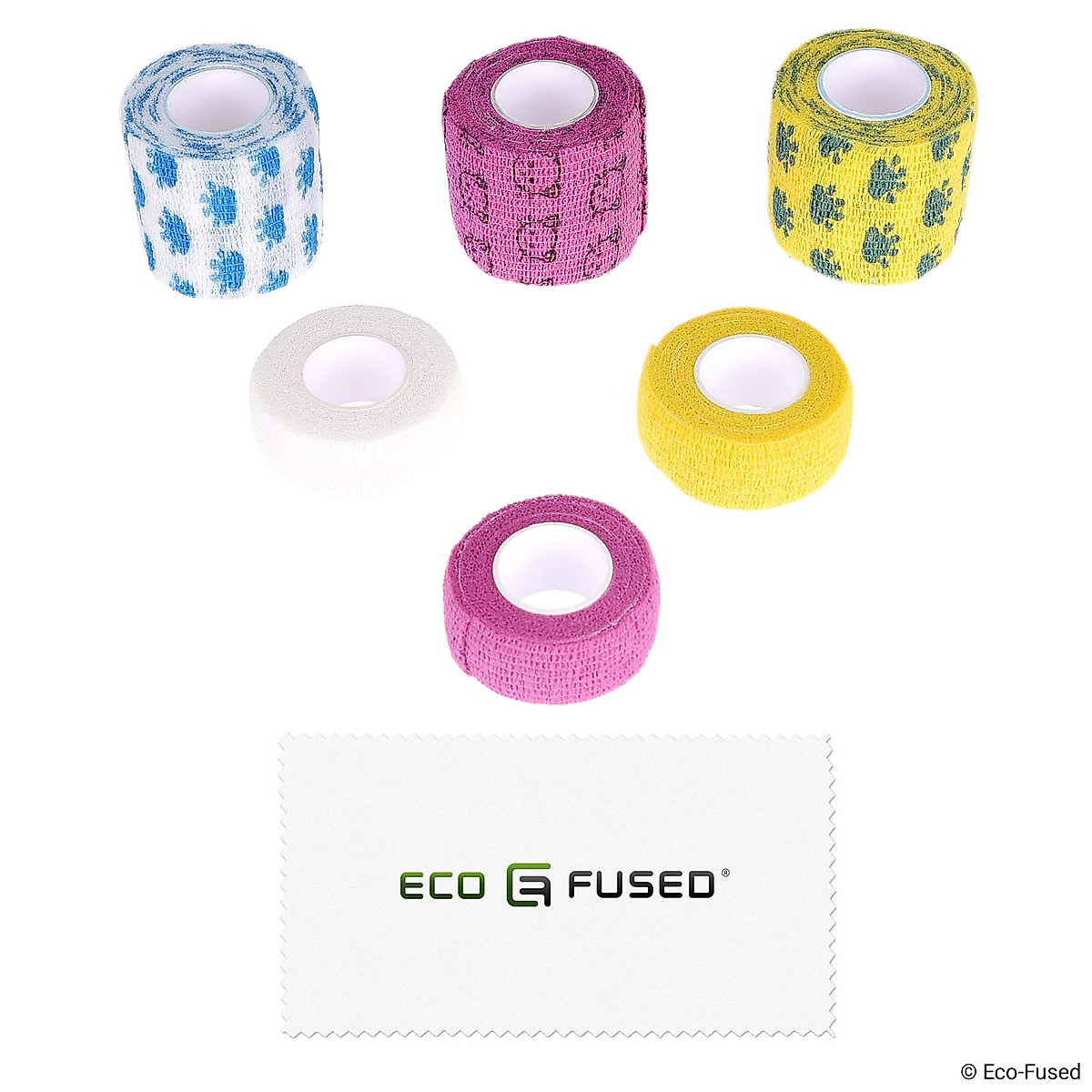 Eco-Fused Self Adhering Bandage - Injury Wrap Tape for Cats - Pack of 6 - Supports Muscles and Joints - Does not Stick to Hair - Elastic, Water Repellent, Breathable - Relieves Stress