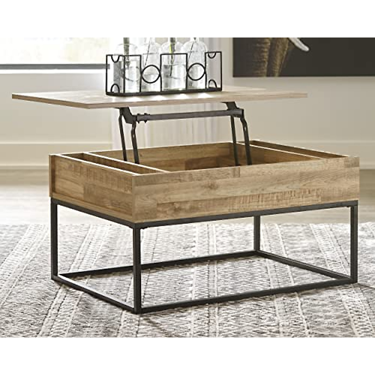 Signature Design by Ashley Gerdanet Rustic Rectangular Lift Top Coffee Table with Storage, Brown & Black
