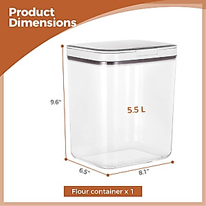 Tideme Rice Containers, Large Flour Storage Container, 5.5 L Rice Storage Container Box with Automatic Flip-Up Lid, 8.1×6.5×9.6 Inch