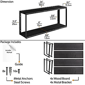 Wallniture Roca 2 Tier Floating Shelves for Living Room Decor, 24"x6" Black Bookshelf for Office Supplies, Bedroom, Bathroom Organizer for Bathroom Accessories, Set of 2