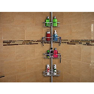 Utopia Alley Flat Shelf Rustproof Shower Caddy, Satin Chrome, Corner Pole Caddy