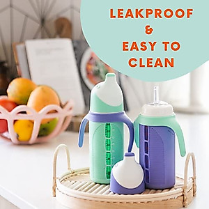 Tabor Place Glass Sippy Cup for Toddlers - The Luca | Spill-proof | Silicone Straw | Mint Green | 8 oz | Liquids Never Touch Plastic | Removable Handles