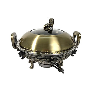 HONHPD Commercial Round Chafing Dish, 4 Pack Stainless Steel Chafers and Buffet Warmers Sets with Pans and Fuel Holders, for Wedding, Parties, Banquet, Catering Events, Bronze(26CM/10.24INCH)