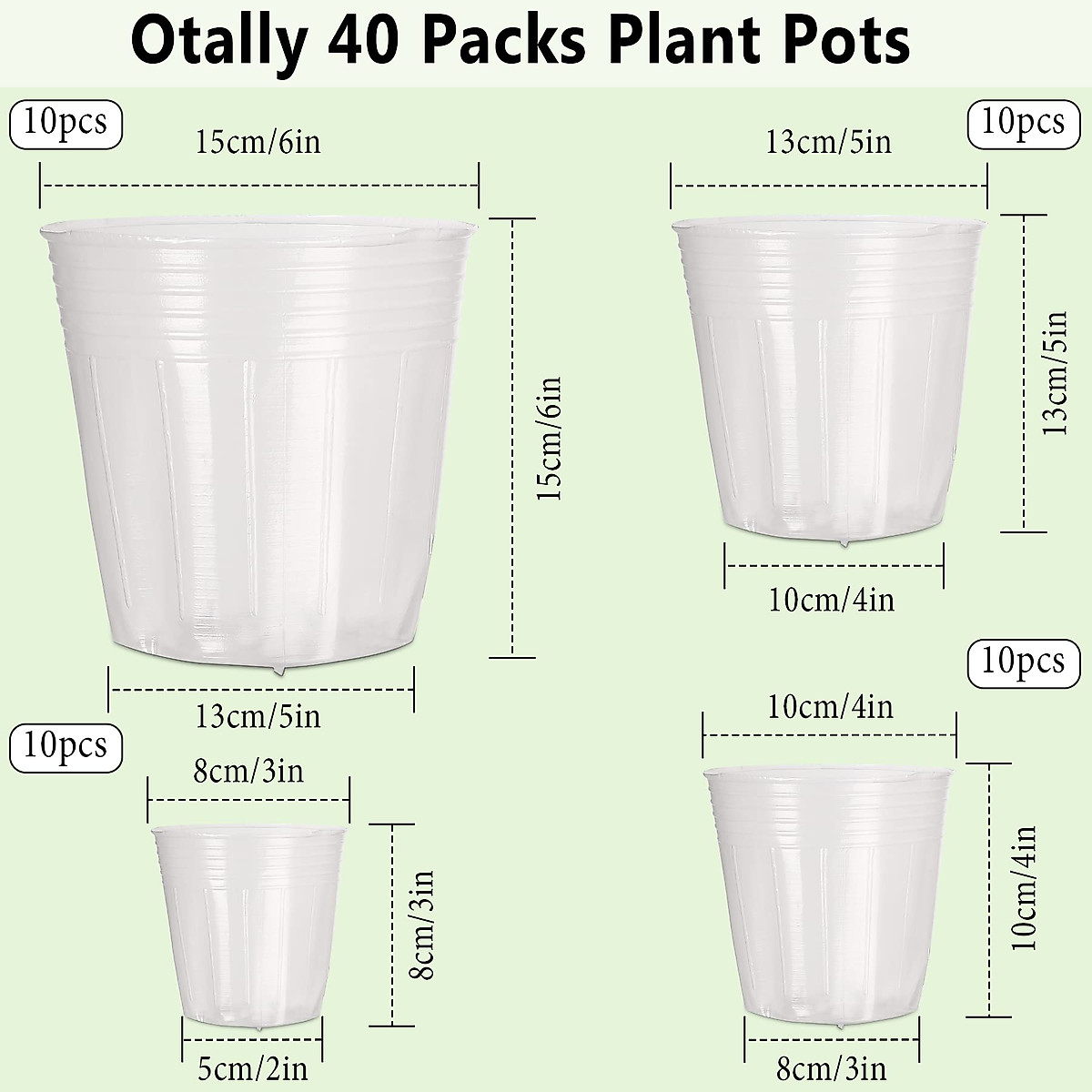 UPINS Clear Nursery Pots 40 Packs 3/4/5/6 Inches Plant Pots with Drainage Hole Seedling Transparent Plastic Gardening Pots Durable Seed Starter Pots Reusable for Plants Vegetables