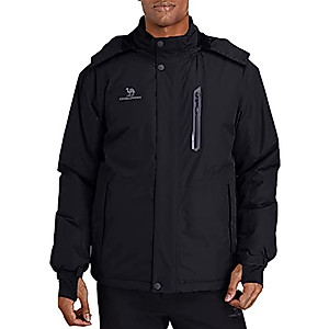 CAMEL CROWN Men's Mountain Snow Waterproof Ski Jacket Detachable Hood Windproof Fleece Parka Rain Jacket Winter Coat Black S