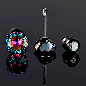 Titanium Round CZ Screw Flat Back Earrings Stud Earrings For Women Men Hypoallergenic for Sensitive Ears