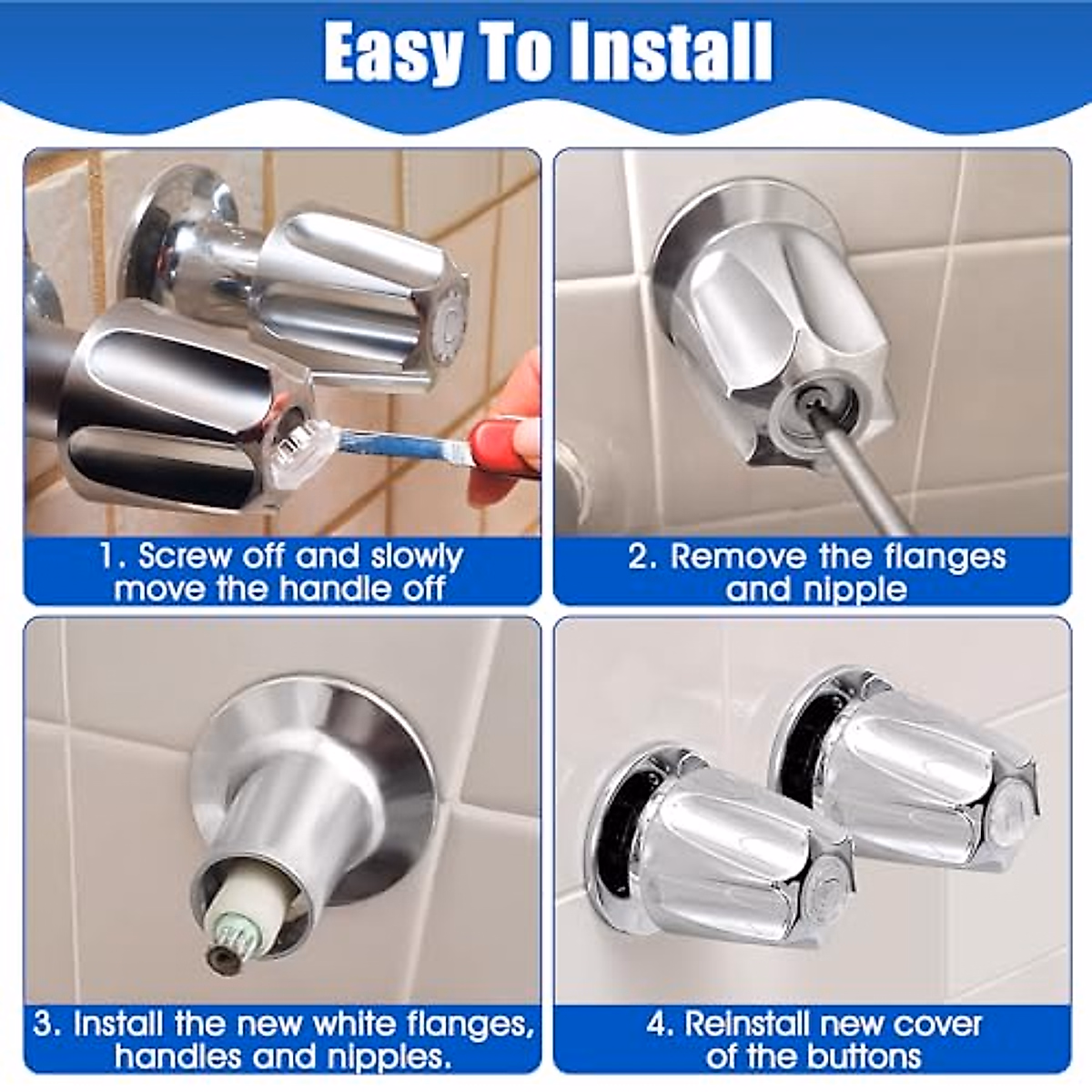 Enhon Bathtub and Shower 2 Handle Remodel Trim Kit Compatible with Pfister Verve Tub Shower, Bathtub Faucet Knob Replacement Include 1 Hot 1 Cold 2 Flanges (Polished Chrome)