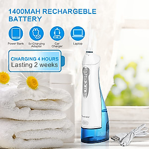 TOVENDOR Electric Water Flosser, Cordless Rechargeable Dental Oral Irrigator IPX7 Waterproof 300ML Travel Water Teeth Cleaner with 5 Tips for Braces Care Teeth Gums Cleaning, Home Office Daily Use