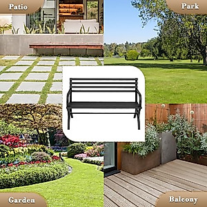 Athena Collection 50" Garden Bench Outdoor Patio Bench, Cast Iron Metal Frame Furniture Porch Bench with Backrest, Park Farmhouse Arch Legs Bench for Backyard Lawn Garden Entryway, Black