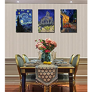 msspart Canvas Prints Giclee Artwork for Wall Decor, Classic Van Gogh Artwork Painting Reproduction Starry Night Canvas Art Picture Photo Prints for Wall Art Decoration 12"x16"x3 Piece