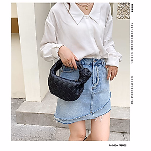 Bella Luna Mini Knotted Woven Hobo Bag | Shoulder Handbag or Purse | Women’s Designer Fashion Soft Faux Leather Bag (Black)