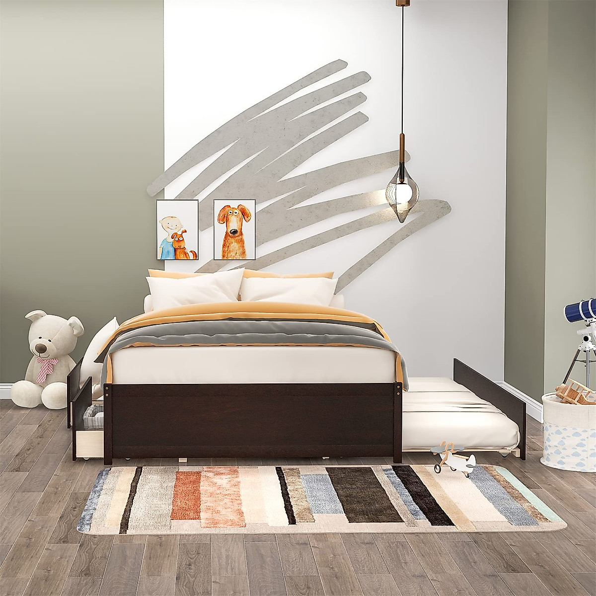 Harper & Bright Designs Full Bed with Trundle and Drawers Wood Platform Bed Frame with Storae Space-Saving Captain Beds for Boys, Girls, Kids, Teens and Adults, Espresso