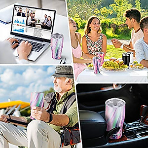 ZONZHI 17oz(500ml) Insulated Tumbler with Lids and Straws & Free Cleaning Brush, Small Reusable Stainless Steel Iced Coffee Tumbler Travel Mug Wine Cup,Keep Drinks Cold 6 Hours,Hot 3 Hours - Rainbow