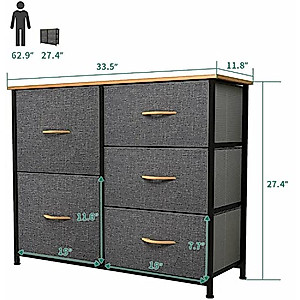 MAXCBD Nightstand Bedside Table Drawer Cabinet Dresser with 5 Drawers Clothes Storage Tower Bedroom Cabinet Bedside Cupboard Easy Assembly Storage Tower Dresser