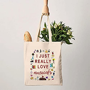 G2TUP Theatre Musical Lover Gift I Just Really Love Musicals Reusable Canvas Tote Bag Broadway Fan Gift Handbag (Love Musicals Handbag)