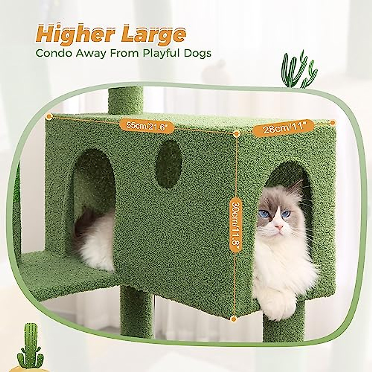 Meow Sir Cactus Cat Tree for Large Cats 53 Inches Multilevel Cat Tower with Large Hammock Super Spacious Condo and Wide Padded Perch Scratching Posts and Pad for Indoor Cats-Large Cactus