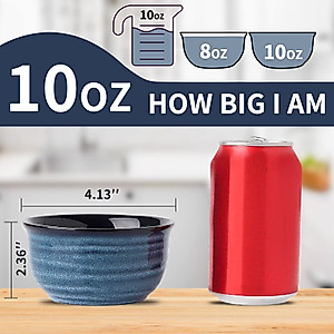 Hasense 10 oz Ceramic Dessert Bowls, Small Ice Cream Bowls, Portion Control Bowls for Kitchen Cereal Soup Rice Side Dishes, Dishwasher Microwave Safe, Set of 6, Blue