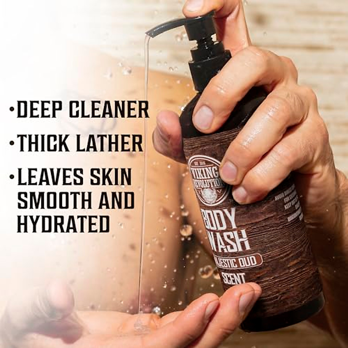 Viking Revolution Men's Body Wash - Majestic Oud Mens Body Wash - Mens Natural Body Wash for Men with Vitamin E and Rosemary Oil - Shower Gel Body Wash Men (12 Fl Oz, Pack of 2)