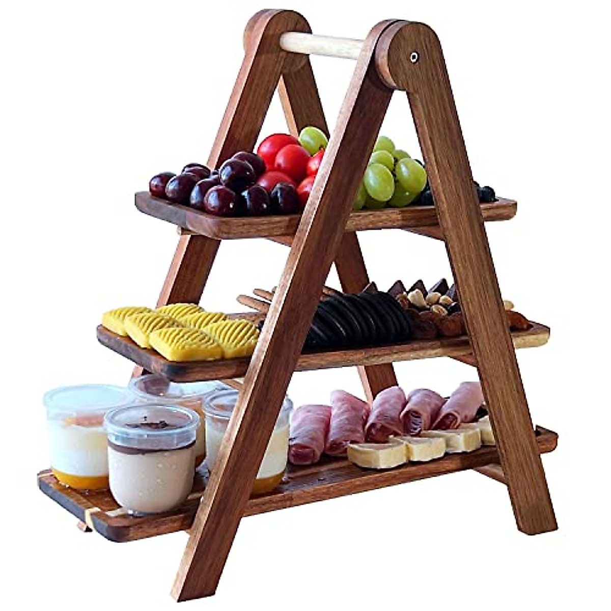3 Tier Tray Serving Stand Acacia Wood Platter Charcuterie Tiered Set for Entertaining Gethering Food Display Vendor Events Fruit Dessert Appetizer Cheese